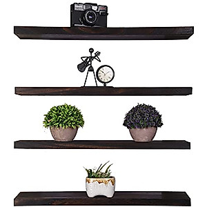 YYWUOJJ Rustic Wood Floating Shelves for Wall Decor Farmhouse Hanging Wall Shelves for Bathroom Kitchen Living Room Bedroom, Set of 4 Walnut 24 Inch
