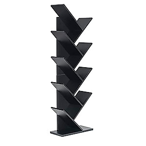 Aroktake Bookshelf, 9-Tier Black Tree Bookshelf, Anti-Tippling Wooden Bookshelves Storage Rack for Home Office, Living Room, Bedroom, Black