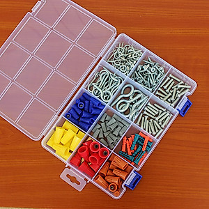 BangQiao 6 Pack Fixed 12 Grids Clear Plastic Storage Divider Box with Lid, Stackable Transparent Compartment Container Organizer Case for Seed Bead, Tiny Button, Small Parts, Art&Craft Supplies
