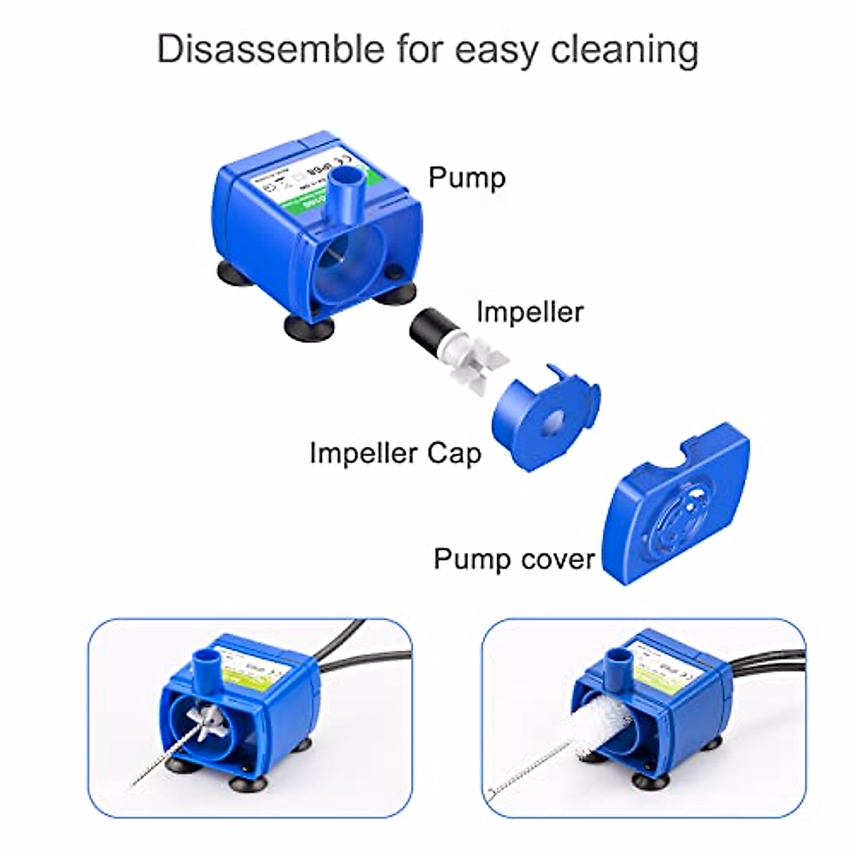 Cat Water Fountain Replacement Pump, Upgraded Cat Fountain Pump, Extremely Quiet, 6 ft Power Cable with USB Port