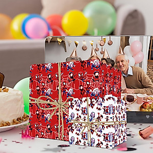 4 Pcs Spi-dey and His Amazing Wrapping Paper for Baby Shower Spi-dey and His Amazing Birthday Party Decorations Wedding DIY Crafts Gift Packing, 20 x 30 Inch