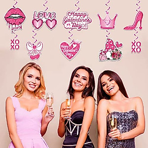 Happy Galentines Day Decorations Hanging Swirls,40 Pcs Galentines Day Decorations Kit,NO-DIY Galentines Day Party Supplies,Pink Purple Galentines Decor for XOXO Love Romantic Party Decorations cocomigo