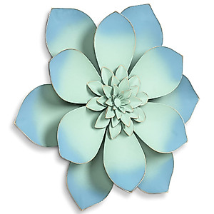 Decointo Blue Metal Flower Wall Decor, 13" Flower Sculpture Home Decor for Bedroom, Living Room, Bathroom, Kitchen, Garden, Patio Porch - Rustic Floral Wall Art Hanging Decorations