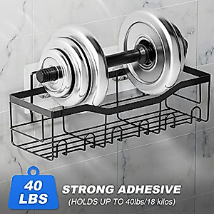 Shower Caddy,Adhesive Shower Organizer,Rustproof Stainless Steel Shower Shelves,Shower Shelf for Inside Shower, No Drilling Rustproof Bathroom Shower Caddy Basket Shelf with Soap Holder and 4 Hooks