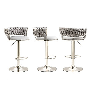 Keainvren Velvet Wave Hollow Barstools Set of 2, Modern Adjustable Swivel Bar Height Chairs Counter Stools with Back for Home Bar Kitchen Island Dining Rooms