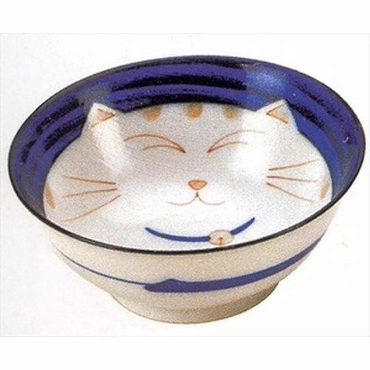 JapanBargain, Japanese Porcelain Bowl Rice Bowl Udon Bowl Ramen Noodle Soup Bowl Cereal Bowl Poke Bowl Pho Bowl Made in Japan, Maneki Neko Smiling Cat Pattern (4, Blue)