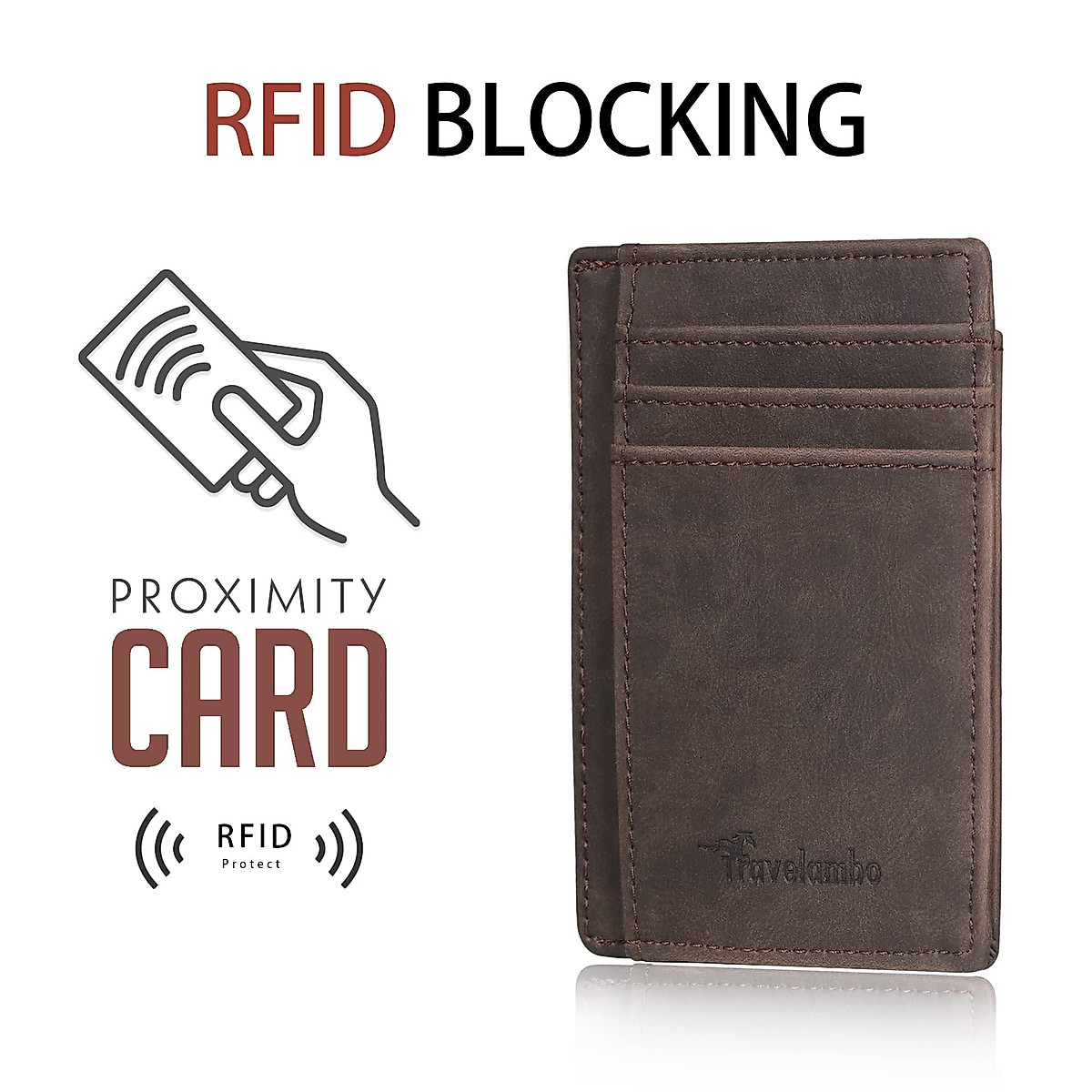 Travelambo Front Pocket Minimalist Leather Slim Wallet RFID Blocking Medium Size(02 CH Coffee