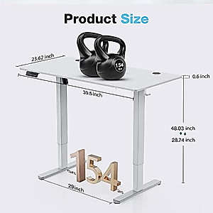 SMUG Standing Desk, 40 x 24 in Electric Height Adjustable Computer Desk for Home Office, Sit Stand up Work Gaming Table with Memory Controller/Headphone Hook, Rising Lift Workstation-White