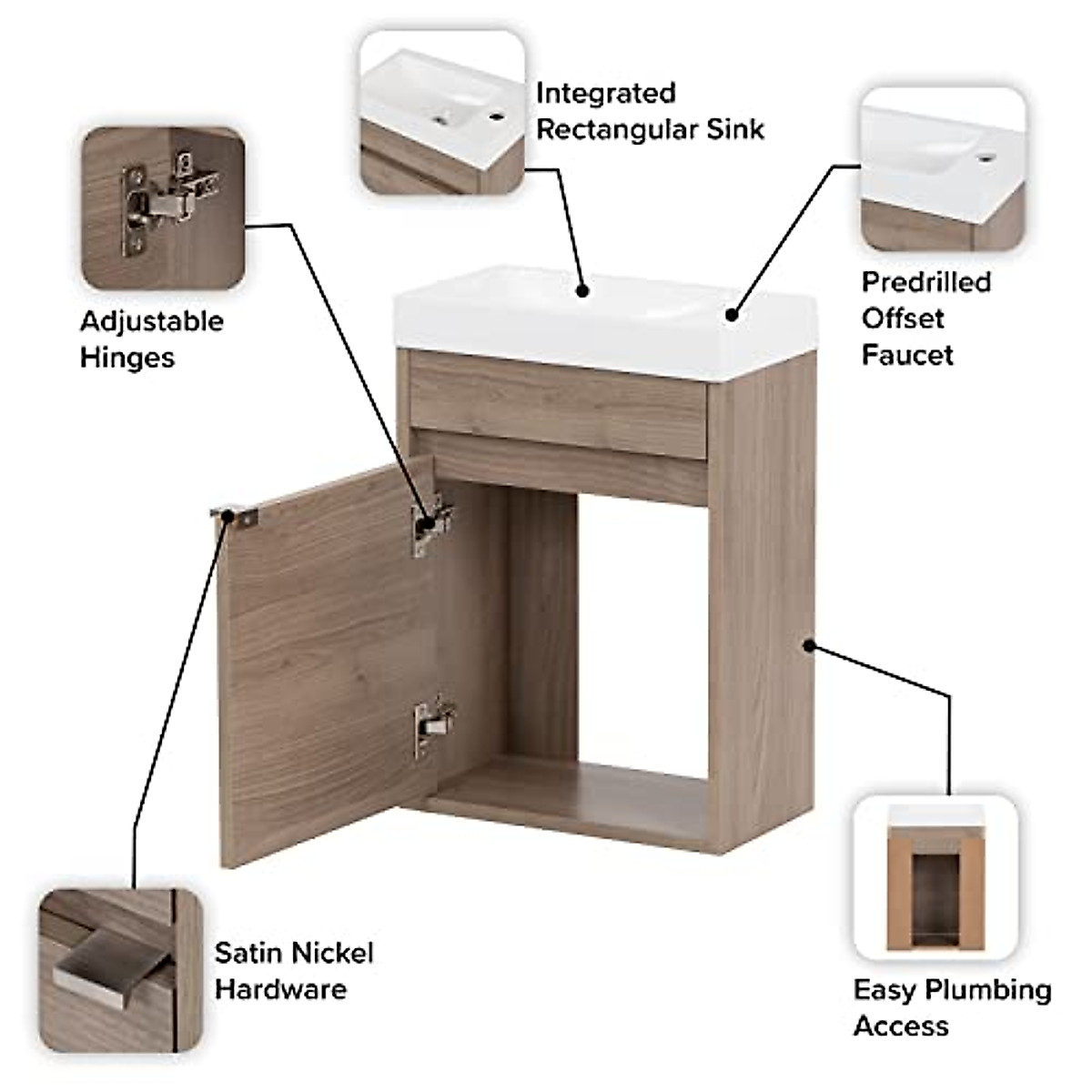 Spring Mill Cabinets Kambree Bathroom Vanity with Sink, 15.75 in. W x 8.66 in. D x 22.13 in. H, Forest Elm