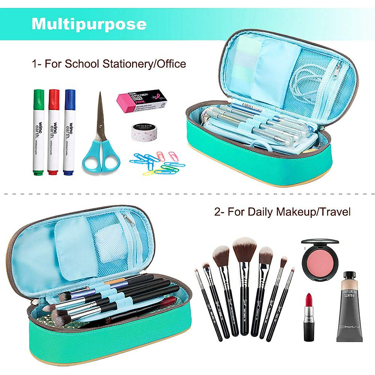 Homecube Pencil Case Big Capacity Pencil Bag Makeup Pouch Durable Students Stationery with Double Zipper Pen Holder for School/Office, Green