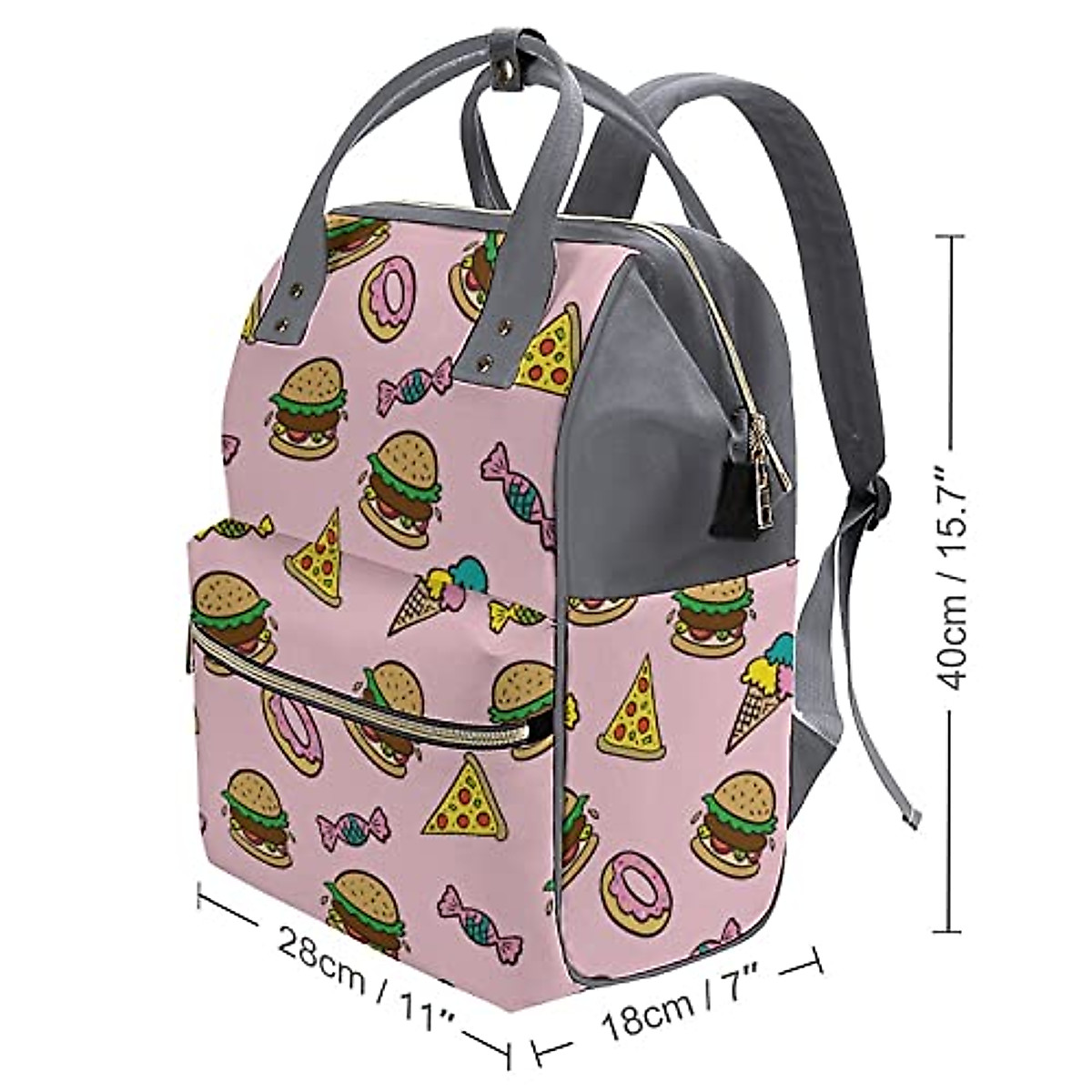 Fast Food Burger Pizza Diaper Bag Backpack Large Capacity Mommy Bags Multifunction Nappy Bag Travel Back Pack Gray-Style