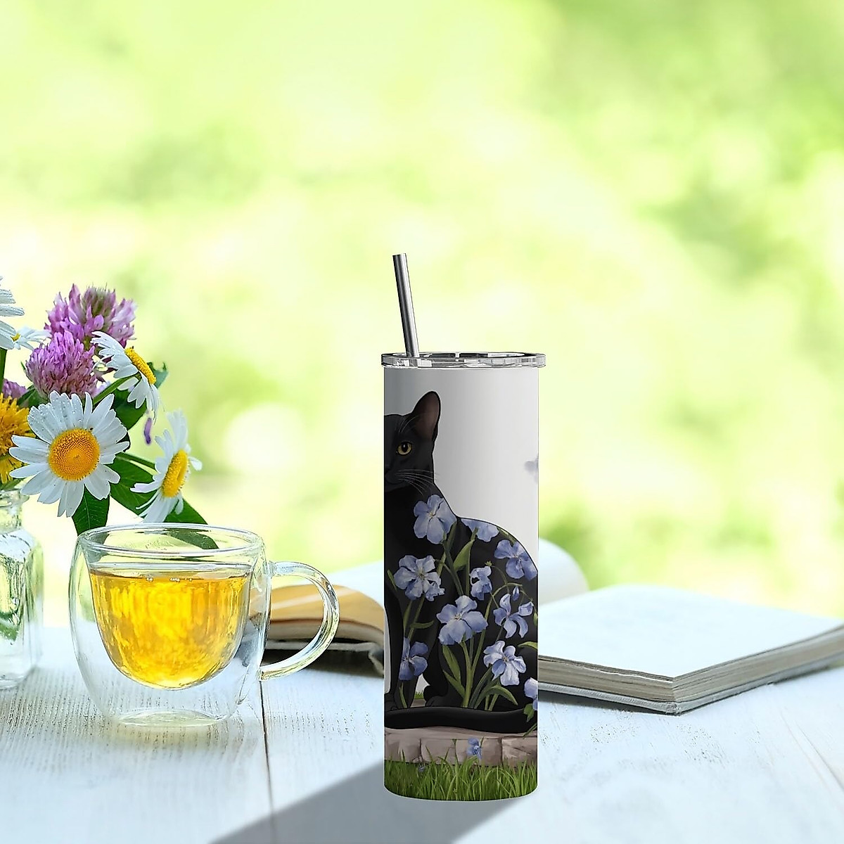 Medpol Cute black cat tumbler with lid and straw 20 oz insulated tumbler cups Cute black cat insulated travel coffee mugs for women cute sippy cups stainless insulated travel cups