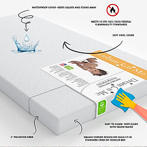 Dream On Me Sunset 3” Extra Firm Fiber Crib Mattress, Greenguard Gold Certified, Waterproof Vinyl Cover, Baby Mattresses for Cribs, Fits Mini and Portable Cribs