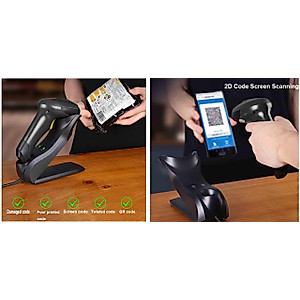 TEEMI QR Bluetooth 5.0 Barcode Scanner with Wall Mountable USB Charging Cradle Data Receiver, 1D 2D Wireless CMOS Screen Scanning PDF417 Data Matrix, Max 300 Yards Transfer Range