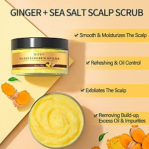 Scalp Scrub with Sea Salt and Ginger, Gentle Scalp Exfoliating, Removes Buildup, Dandruff Dry Scalp Treatment and Nourishing Hair, Parabens-free (10.6 oz / 300 g)