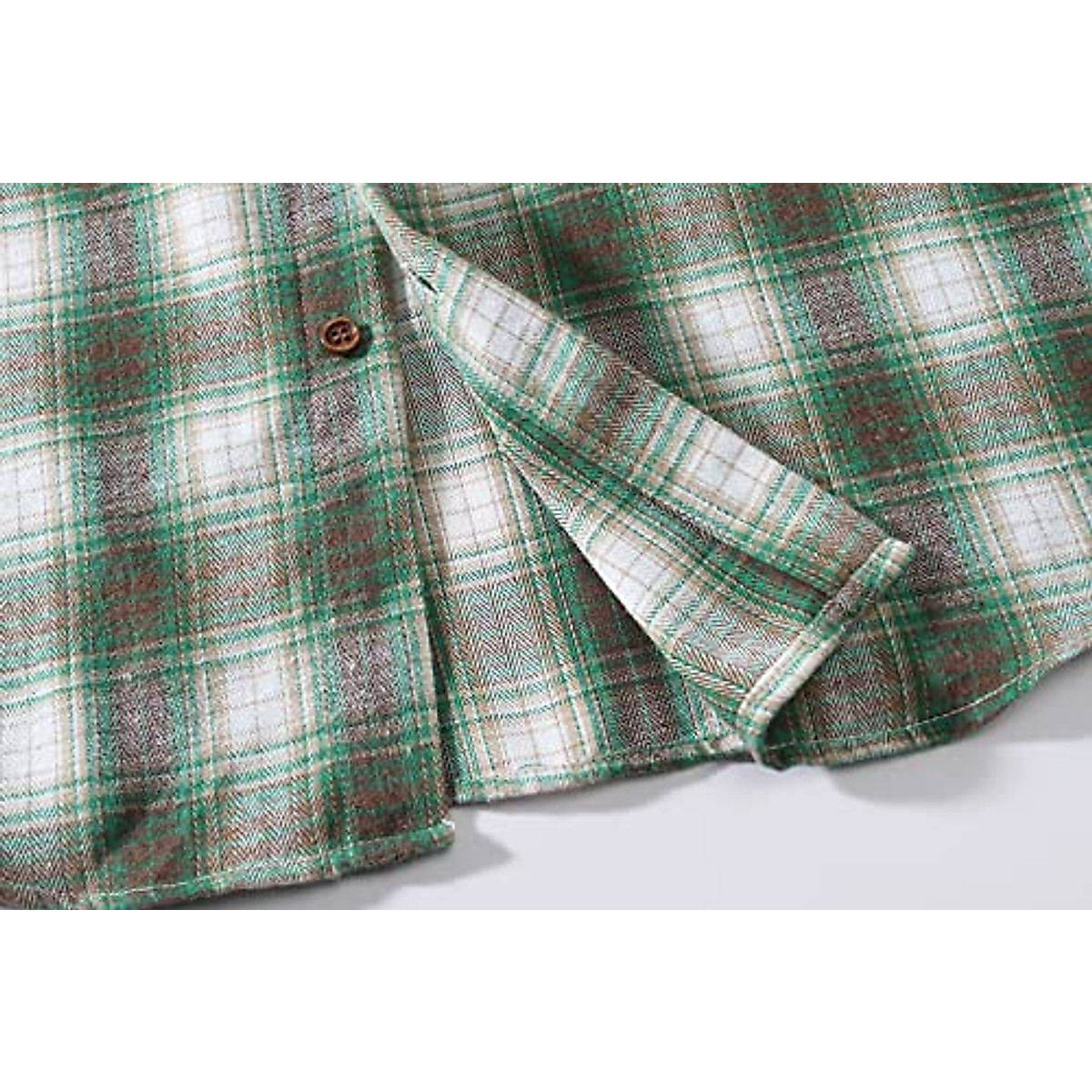 SSLR Flannel Shirts for Men Long Sleeve Button Down Shirt Lightweight Plaid Brushed Casual (Large, Green Brown)