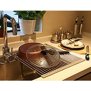 Ahyuan Roll up Dish Drying Rack Over The Sink Dish Drying Rack Dish Racks for Kitchen Counter Dish Rack Over Sink Camper Accessories Dish Drying Rack (Gray, 16.9''Wx17.7''L)