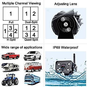 DoHonest RV Backup Camera Wireless HD 1080P 7'' Rear View DVR Monitor Kit 4 Channels Bluetooth Trailer Reverse Cam Adapter for Furrion Pre-Wired RVs Truck Van Infrared Night Vision Waterproof S19