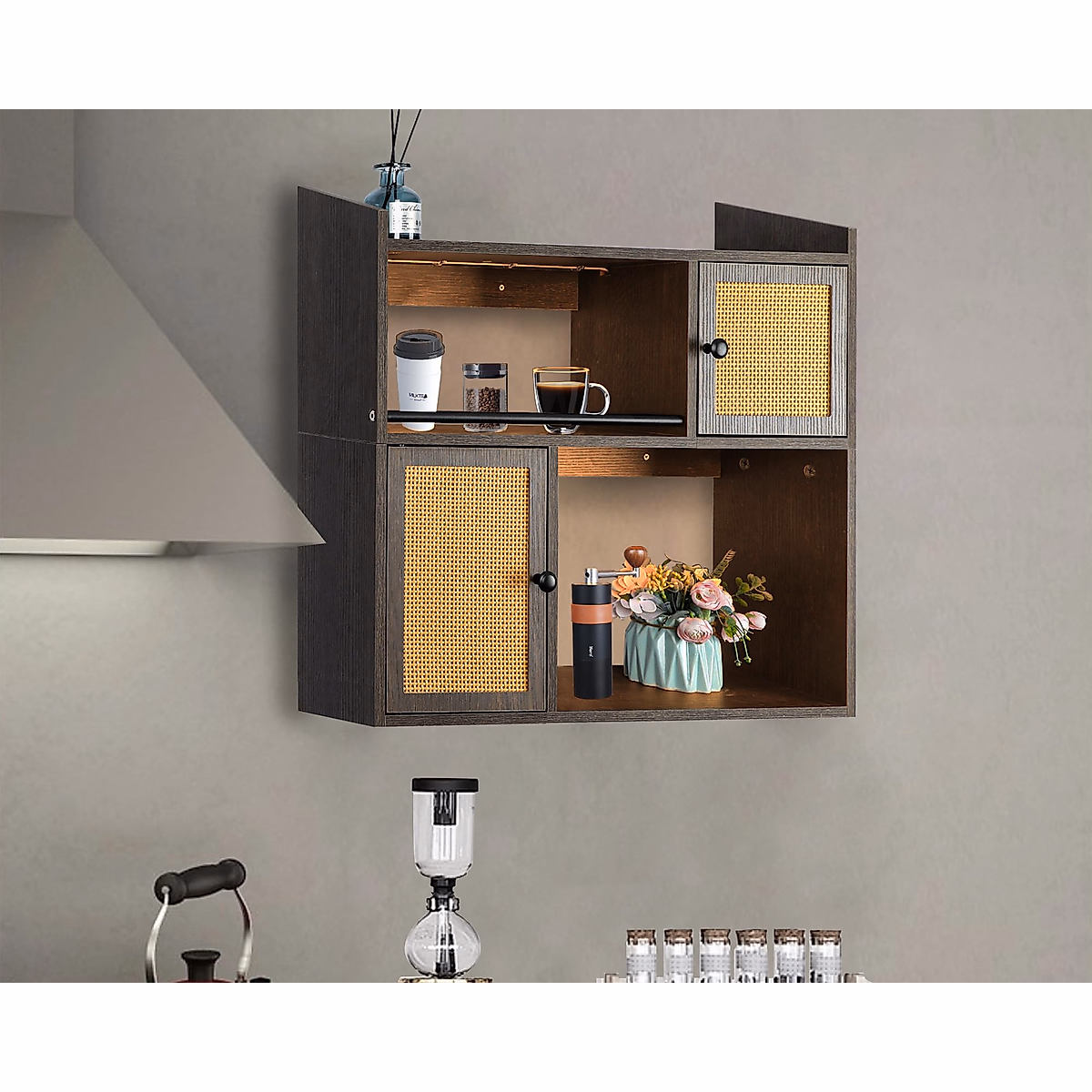 VIWODS Wall Cabinet with Light, Floating Display Cabinet for Bedroom Living Room Decor, Medicine Cabinet for Bathroom Over Toilet Storage, Rustic Brown