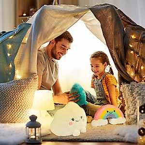 BenBen Cloud Pillow Toy 12 inch, Set of 3, 7 inch Stuffed Rainbow and Water Droplet Plushies, Soft Stuffed Toys for Kids Girls, Fun Decorative Plush Pillows for Home Decor, Easter Basket Stuffers