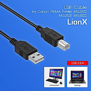 LIONX USB Canon Printer Cable to Computer for PIXMA Printer 6 feet USB 2.0