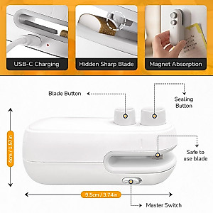 KITCHNEED'S MINI BAG SEALER, Preserve Freshness and Reduce Food Waste,2-in-1 Sealer & Cutter, Rechargeable, Quick and Easy.