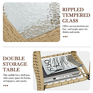 FUNKOCO 3 Pieces Outdoor Swivel Glider Rocker, Rattan Woven Patio Furniture Set, Wicker Patio Bistro Set with Washable Cushions and Glass Table for Garden, Porch, Backyard