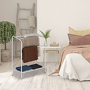 Freestanding Towel Rack White Floor Towel Rack Stand 3 Tier Bath Towel Stand Towel Bar Stand with Shelf Modern Blanket Rack Stand for Living Room Bathroom, Laundry