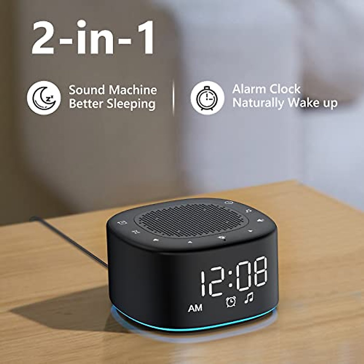 Housbay Sound Machine with Alarm Clock- 2 in 1, 18 Soothing Sounds, Digital Clock with Dimmer, 7 Color Night Light with ON/Off Options, Sleep Timer, White Noise Machine for Sleeping