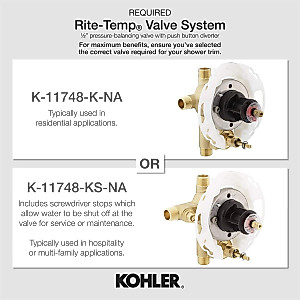 KOHLER Purist Rite-Temp Bath And Shower Trim Set With Push-button Diverter And Cross Handle, Less Showerhead
