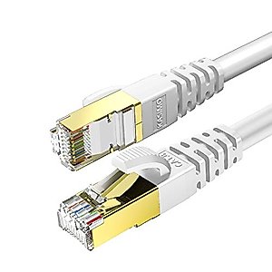 KASIMO CAT 8 Ethernet Cable 3 FT, Cat8 Internet Cable 40Gbps with RJ45 Gold Plated Connector SFTP, High Speed Gaming LAN Patch Cable, Compatible with Cat5/Cat6/Cat7, White (White, 3FT 1 Pack)