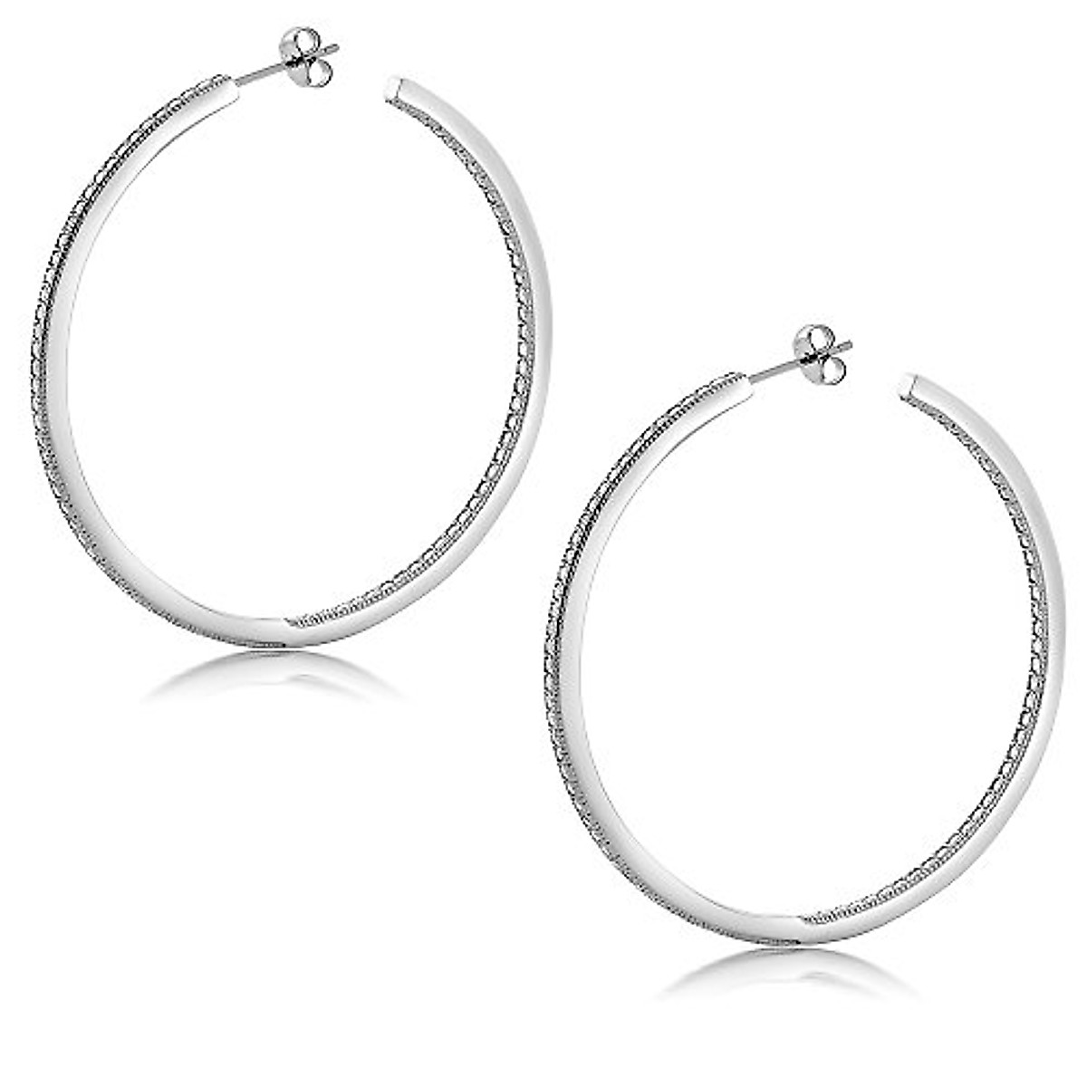 Gem Stone King 925 Sterling Silver Inside Out Hoop Earrings Pave Round White Cubic Zirconia CZ Jewelry Gift Birthday Valentine’s Day For Women Mom Wife Her (1.50 Cttw, 2.00 Inch = 52MM)