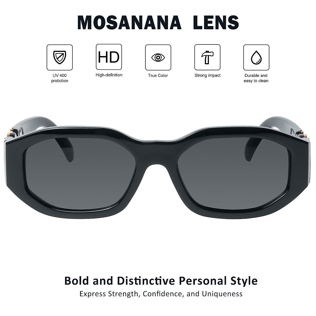 mosanana Trendy Sunglasses for Women Men Black Rectangle Vintage Retro Fashion Cool 90s Cute Rectangular Funky Stylish Chunky Baddie Tracer