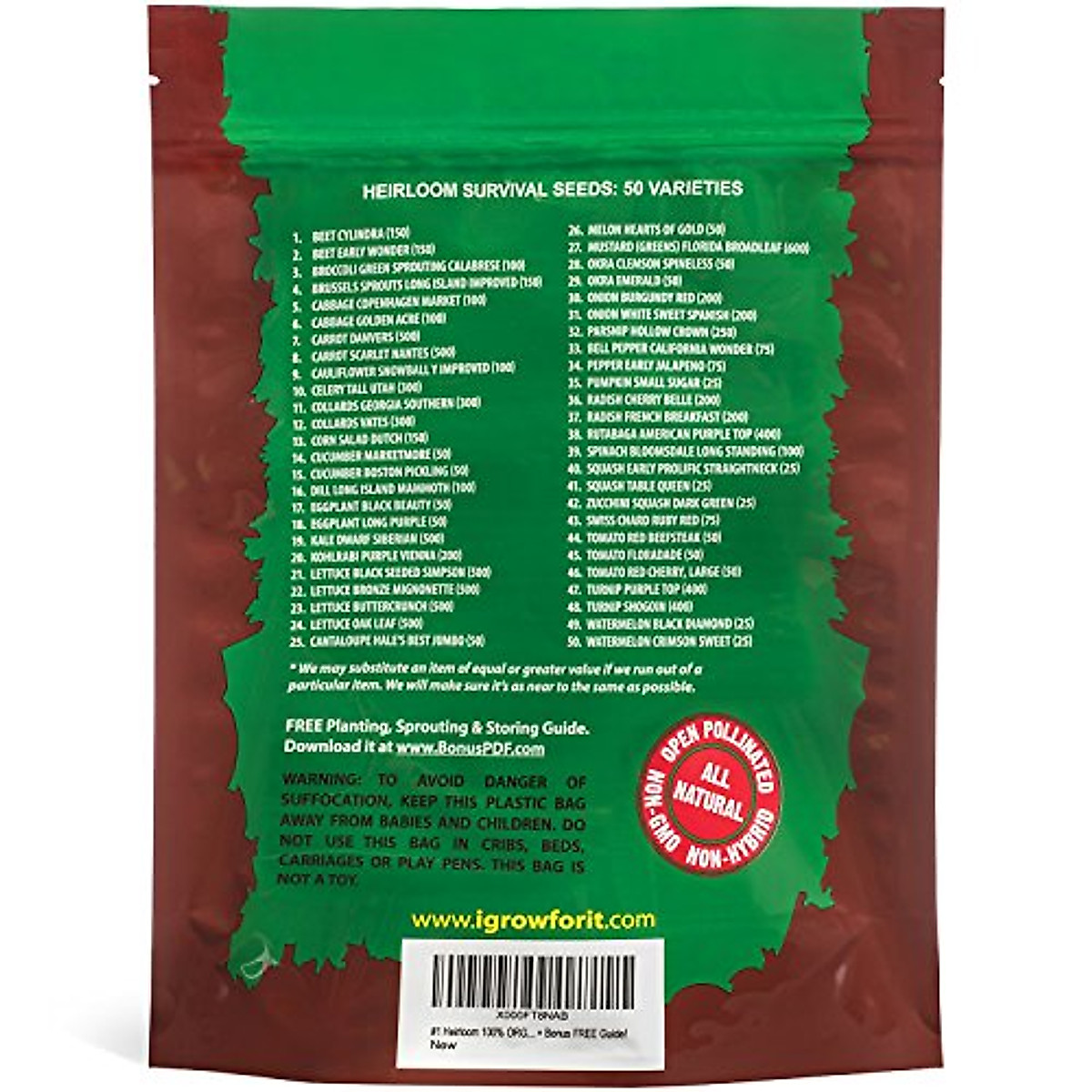 Heirloom Vegetable Seeds Non GMO Survival Seed Kit - Part of Our Legacy and Heritage - 50 Varieties 100% Naturally Grown- Best for Gardeners Who Raise Their Own Healthy Food