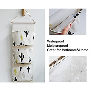 KRLIFCSL Cactus Wall Door Closet Hanging Storage Bag Canvas Fabric 3 Pockets Over The Door Organizer Pouch, 2 Pack (Cactus)