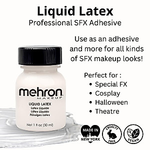Mehron Makeup Liquid Latex | SFX Makeup | Halloween Latex Makeup | Latex Glue for Skin | Prosthetic Glue 1 fl oz (30 ml) (Clear Flesh)
