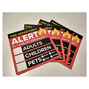 4 Pack - 3" Emergency Alert People and Pet Finder Sticker/Decal - Adults, Children and Pets - Fire Department and Rescue Safety Alert Decal for Window and Door Application