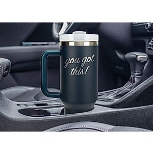 Elanze Designs You Got This! Motivation 40 oz. Stainless Steel, Large Water Bottle Coffee Mug, Spill & Leak Resistant, Thermal Travel Tumbler with Handle, Lid & Straw, Navy Blue