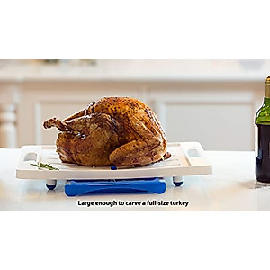 Karving King Dripless Cutting Board 2 in 1 System Non Slip Feet & Spikes Hold Food in Place while Carving Juice Groove Fills Drip Collection Drawer for Gravy & Easy Clean Up - Blue