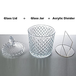 GLASSimpleware Bathroom Glass Qtip Holder Canister with Plastic Partition and Lid for Cotton Swabs Balls Rounds, Home Vanity Countertop Storage Organizer Container