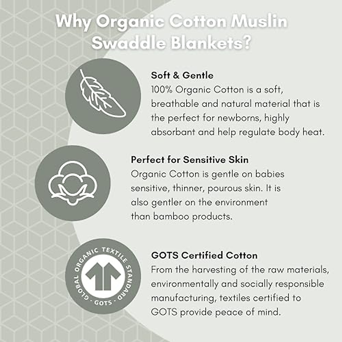 MOZAH Organic Muslin Swaddle Blankets - Set of 2 Large Soft Baby Blankets for Girls and for Boys 47 x 47 inches - Newborn Swaddle Baby Receiving Blankets Swaddling Wrap (Charcoal and Grey)