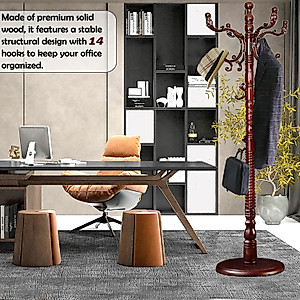 Sauqzoh Coat Racks Free Standing with 14 Hooks, Natural Wood Coat Stands for Entryway, Adjustable Height 73 in Tree Coat Rack Stand for Hallway Home Office Bedroom (Mahogany)