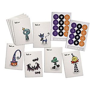 Halloween Thank You Cards Variety Pack - 24 Cute & Spooky Greeting Note Cards with Envelopes & Sticker Seals