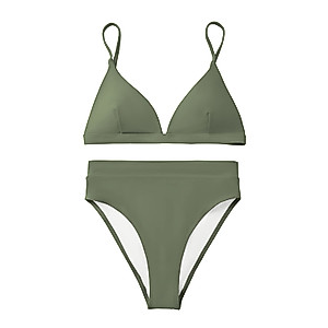 SUUKSESS Women High Waisted High Cut Bikini Sets Sexy Triangle Two Piece Swimsuits Push Up Bathing Suits (Army Green, M)