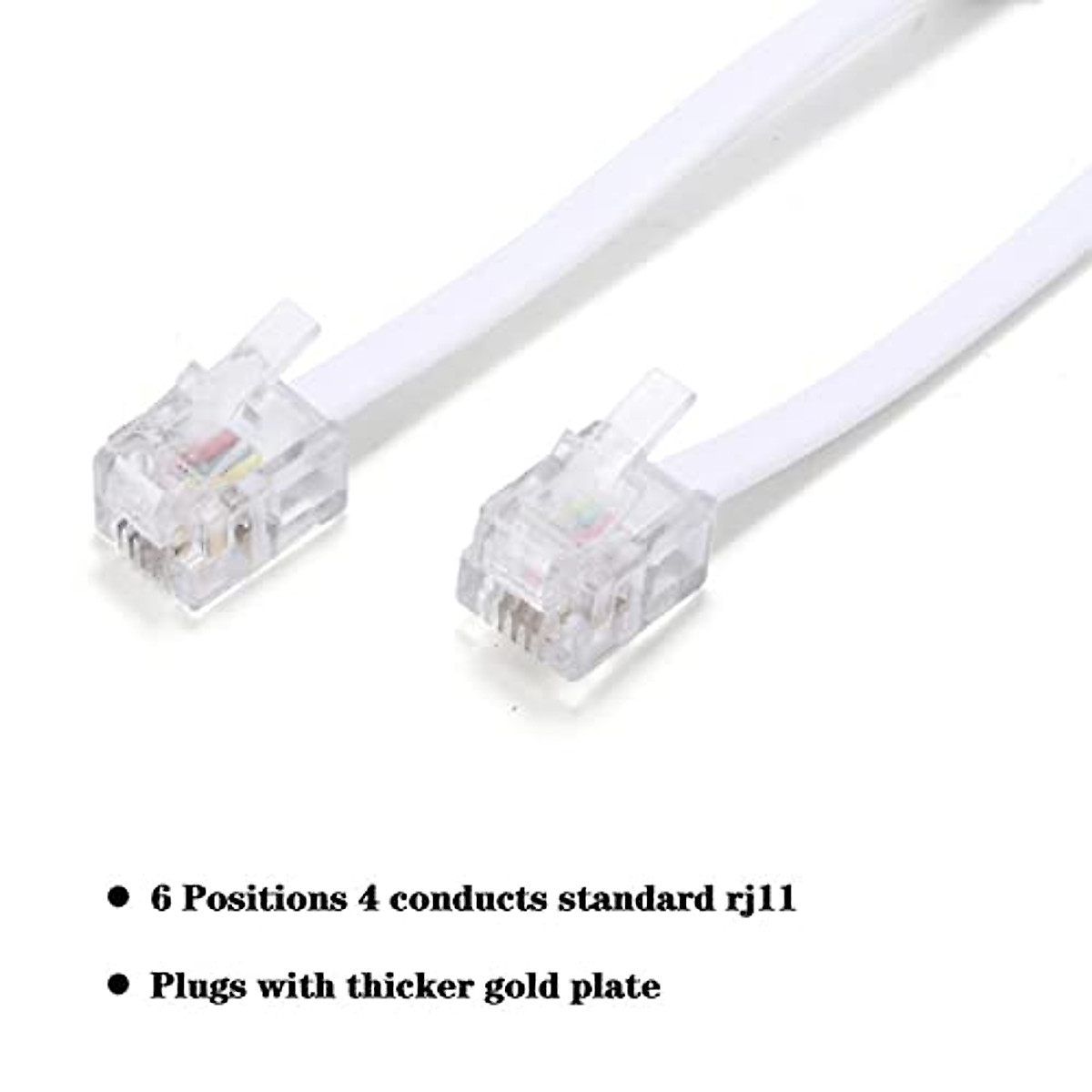 LanSenSu 15-Feet Telephone landline Extension Cord Cable Cord with Standard RJ-11 6P4C Plug (White 15-ft, 2Pack)