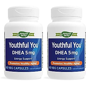 Nature's Way Youthful You DHEA, 5mg per Serving, Energy Support*, Healthy Aging*, 60 Capsules - (Pack of 2)