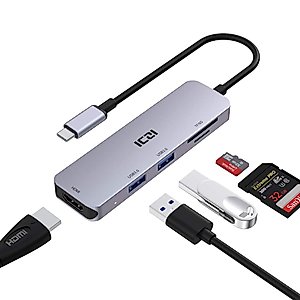 ICZI USB C Hub, 5 in 1 USB C Adapter with 4K HDMI, 2 USB-A 5Gbps Data Ports, SD/TF Card Reader, Thunderbolt 3 Compatible USB C Dongle for MacBook Pro/Air and More USB-C Devices