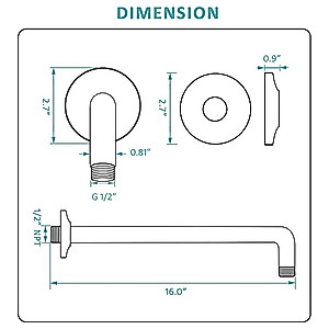 BESTILL 16 Inch L-Shaped Shower Head Extension Arm, Shower Arm and Flange Included, Matte Black