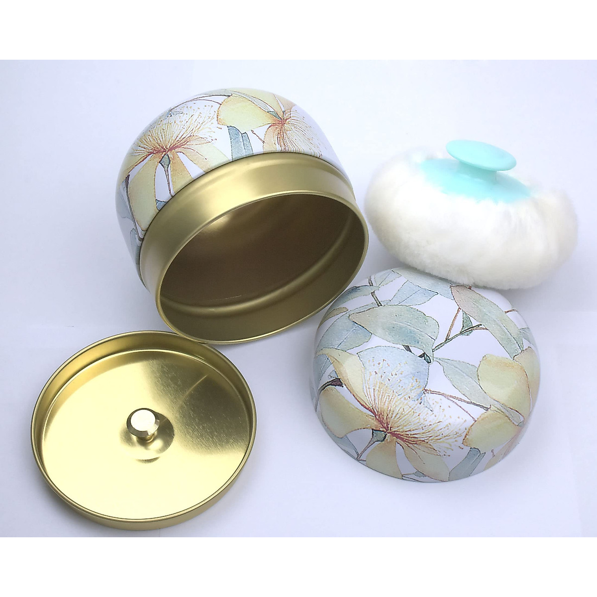 Topwon Powder Case with Powder Puff for Body Powder Container Dusting Powder Case for Baby&Mom (Gloden Flower)