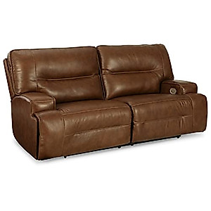 Signature Design by Ashley Francesca Modern Tufted Leather 2 Seat Power Reclining Sofa with Adjustable Headrest, Dark Brown